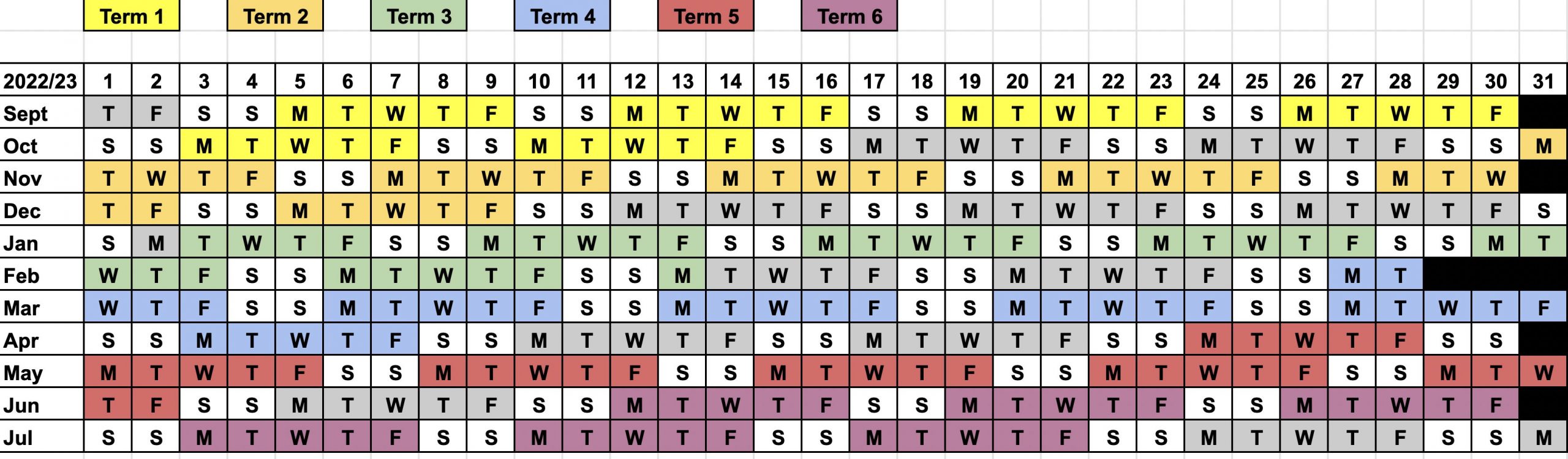 Term Dates and Subject Schedules - Tutor Led Learning